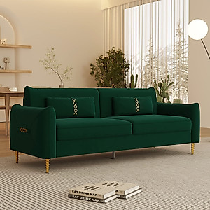 ANTTYBALE 85.43" Modern Sofa,Velvet 3 Seats Couch Easy Assemble,Sofa Bed with 2 Pillows & Gold Metal Legs for Living Room,Bedroom (Black)