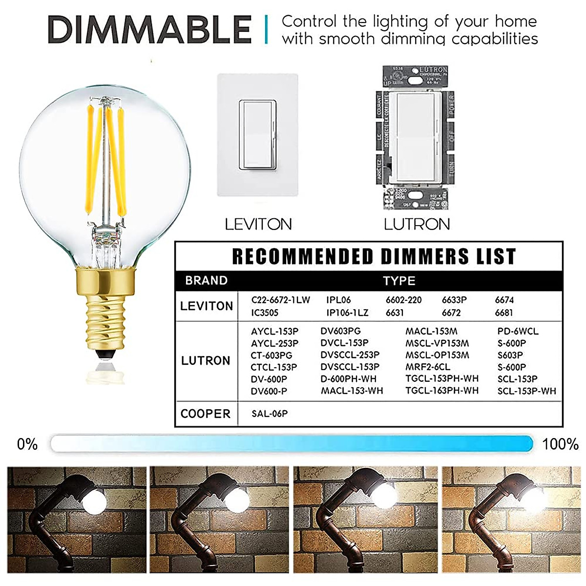 XININSUN G16.5 LED Bulb,E12 40W Candelabra Dimmable Chandelier Light Bulbs 4000K Daylight White Clear 400lm 4W G50 Vintage LED Filament Edison Candle Bulb with Decorative,6Pack
