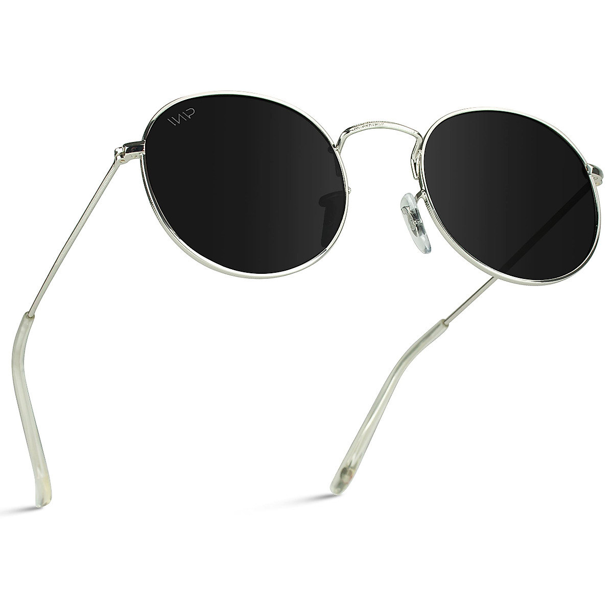 WearMe Pro - Reflective Lens Round Trendy Sunglasses (Silver Frame/Black Lens, 51)