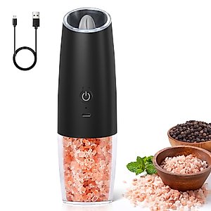 innhom Gravity Electric Salt Grinder Pepper Grinder Pepper Mill Automatic Salt and Pepper Grinder with Adjustable Coarseness USB Rechargable, 1 Pack