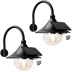 2 Pack Solar Barn Lights Outdoor with 3 Lighting Modes, Moodyfei Motion Sensor Solar Wall Lanterns Wall Mount, Dusk to Dawn Waterproof Rustic Vintage Solar Sconce for Porch, Shed, Patio, Garden, Yard