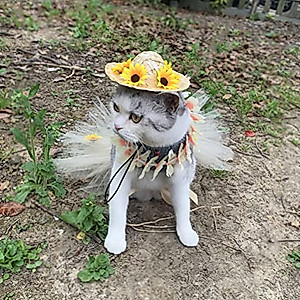 LUOZZY Pet Costume Straw Hat Sunflower Skirt Set for Dogs Halloween Hawaii Luau Party Supplies Cat Dress up Costume Accessories - Yellow