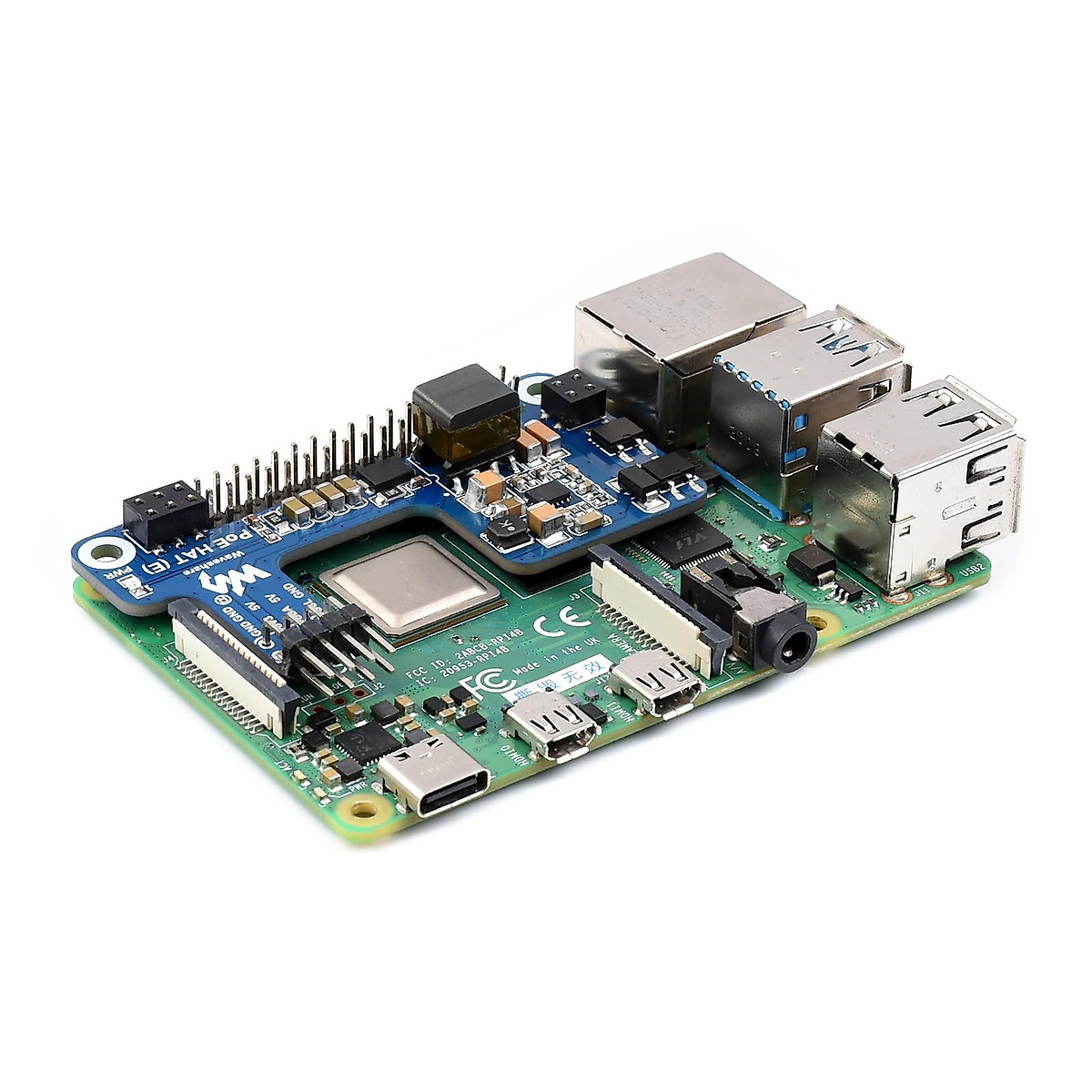 PoE HAT for Raspberry Pi 4B/Raspberry Pi 3B+, Power Over Ethernet (PoE) Support 802.3af PoE Network Standard, Compatible with Raspberry Pi Official Case, Support Connecting Cooling Fan