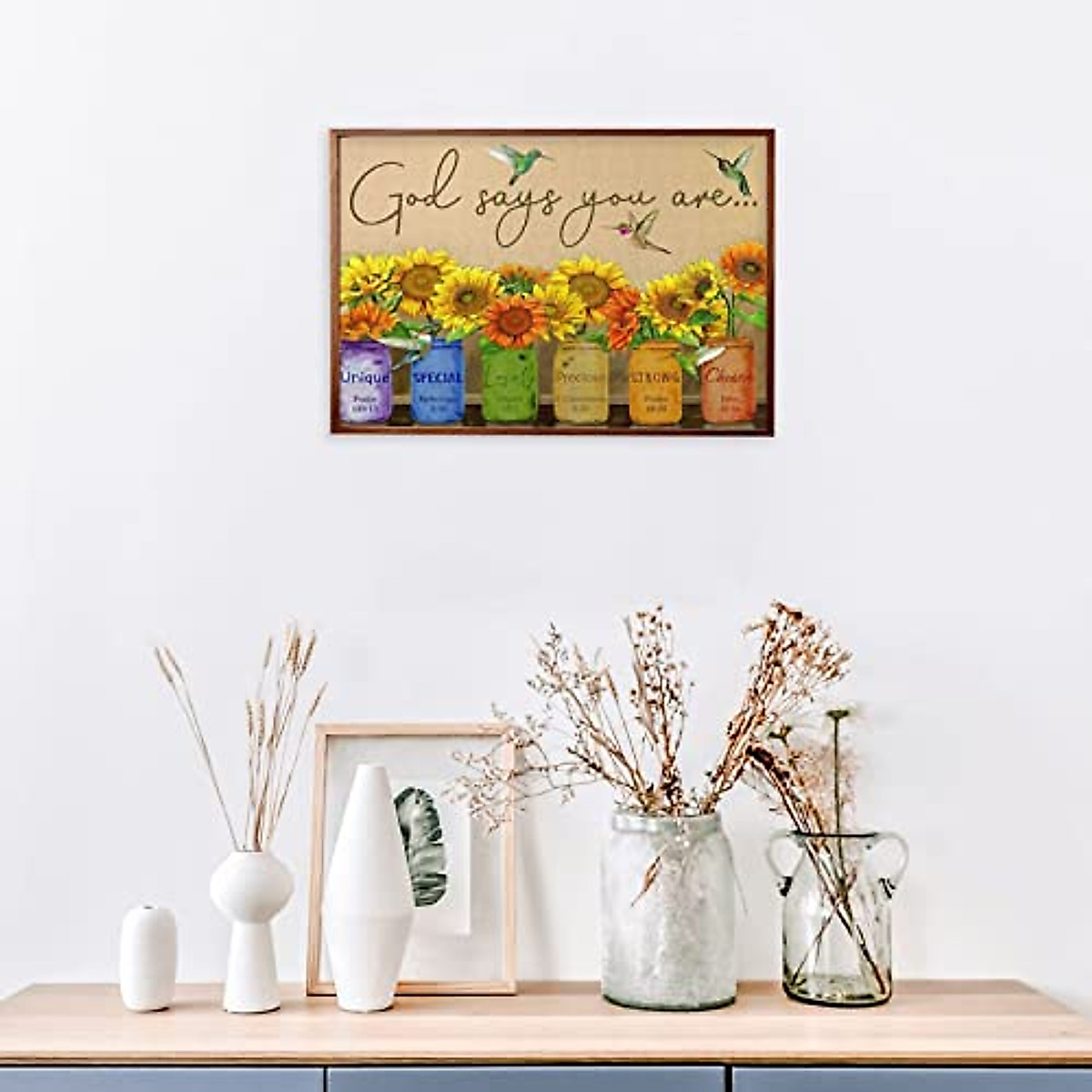 Sunflower Puzzle 500 Piece Puzzles for Adults - Retro Sunflowers and Farmhouse Yellow Flower Hummingbird Animal Inspirational Wooden Jigsaw Puzzles for Family Activities Games - God Says You are