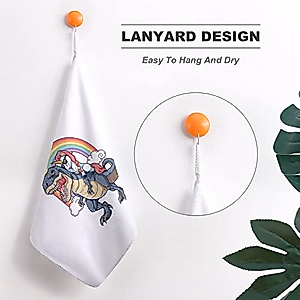 Unicorn Riding Dinosaur Hand Towel Hanging Soft Towels Kitchen Bathroom Decorative Printed Funny Cute Patten