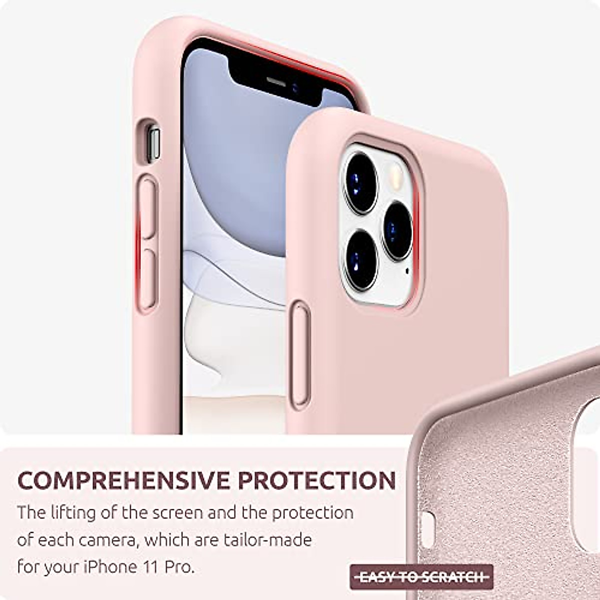SURPHY Silicone Case Compatible with iPhone 11 Pro Max Case 6.5 inch, Liquid Silicone Full Body Thickening Design Phone Case (with Microfiber Lining) for 11 Pro Max 2019 (Pink)