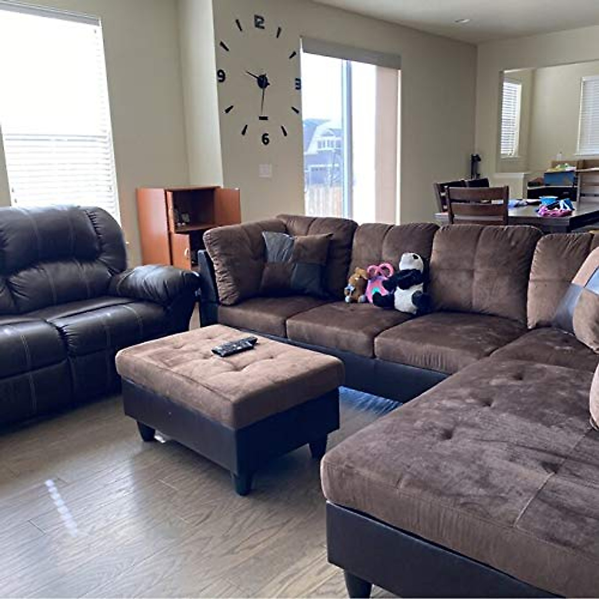 A Ainehome 3 PCS Sectional Sofa Set, L-Shaped Sectional Couch 103" W for Living Room, with Storage Ottoman and Matching Pillows (Left Hand Facing, Chocolate)
