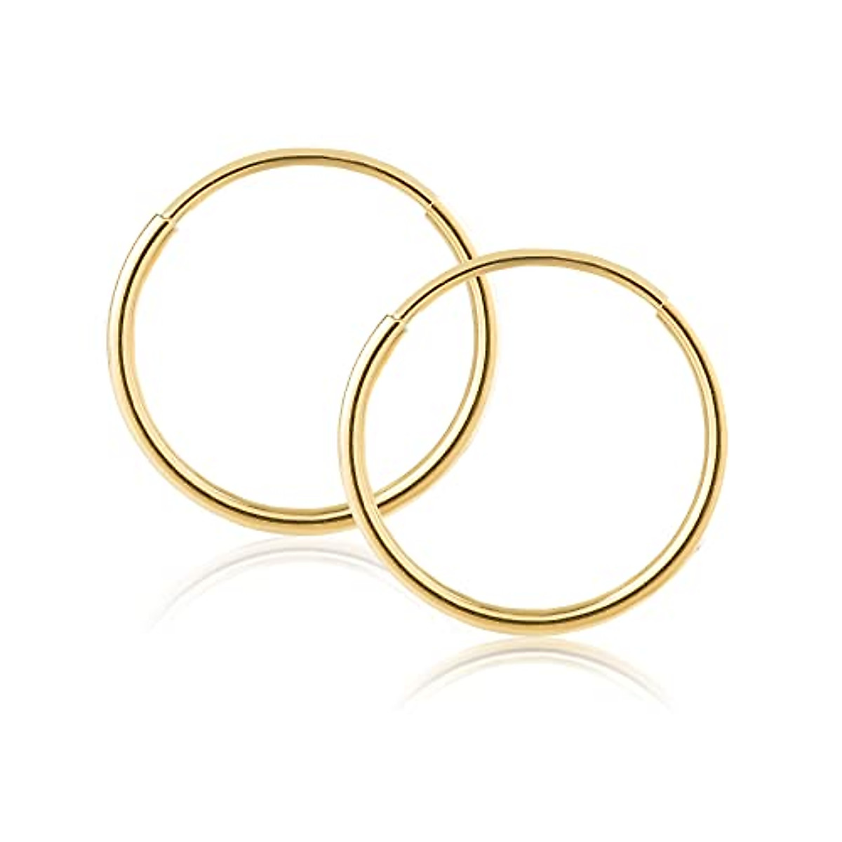 14k Yellow Gold Women's Endless Tube Hoop Earrings 1mm Thick x 10mm Diameter
