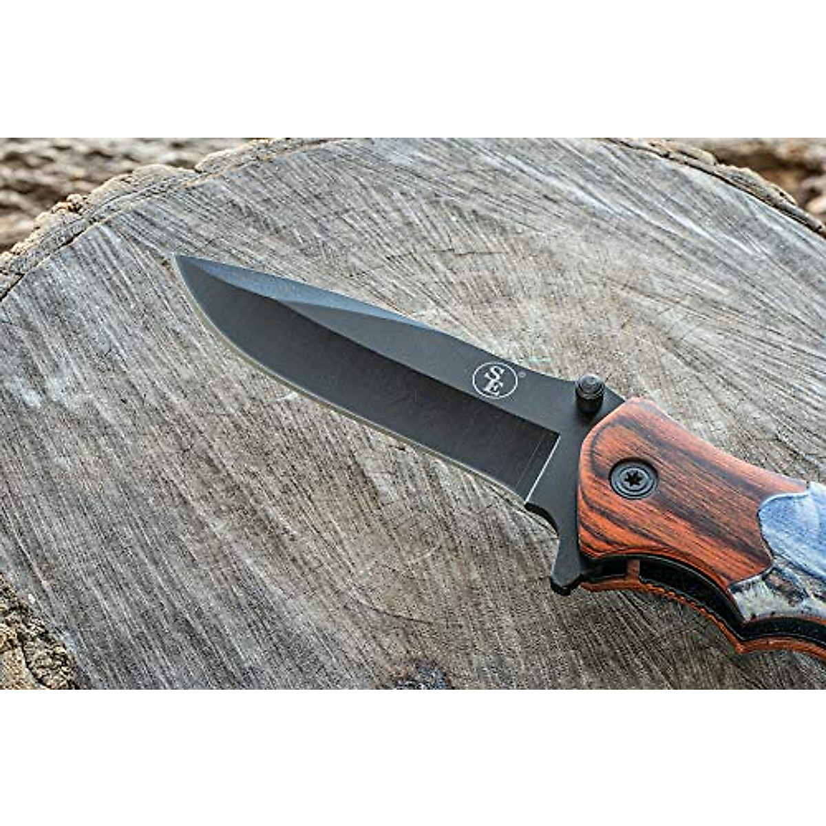 SE Spring Assisted Drop Point Folding Knife with Bear Design - KFD20018-4