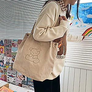 AWXZOM Corduroy Tote Bag tote bag for women corduroy Shoulder bag corduroy crossbody bag cute tote bags aesthetic bag (bear1)