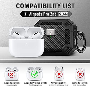 Maxjoy for Airpods Pro 2nd Generation Case Cover 2022,Secure Lock Clip Full Body Rugged Hard Shell Protective Case Cover with Keychain,AirPod pro 2 for Men and Women Case,Front LED Visible(Black)