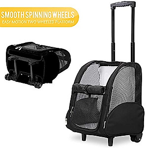 KOPEKS Deluxe Backpack Pet Travel Carrier with Double Wheels - Black - Large, KPS-1114