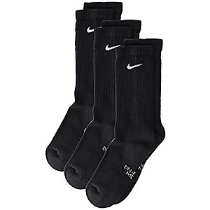 NIKE Kids Performance Cushioned Crew Training Socks (3 Pair) (Black/White, S)
