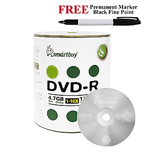 Smartbuy 100-disc 4.7GB/120min 16x DVD-R Logo Top Blank Media Record Disc + Black Permanent Marker