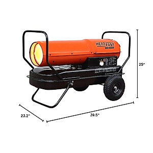 HeatFast HF215K Portable Home, Jobsite, Construction Site Forced Air Kerosene/Diesel Salamander Torpedo Space Heater with Thermostat Temperature Control, 215,000 BTU, orange