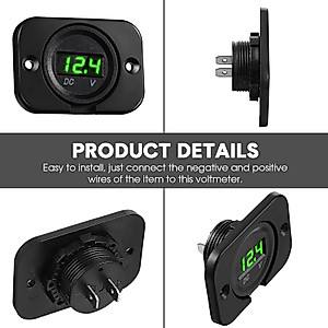 BBTO 2 Pcs DC 12V 24V Waterproof Car Voltmeter with LED Digital Display Panel and Mounting Plate Round Voltage Gauge Meter with Terminal for Boat Marine Vehicle Motorcycle Truck ATV UTV (Green Light)