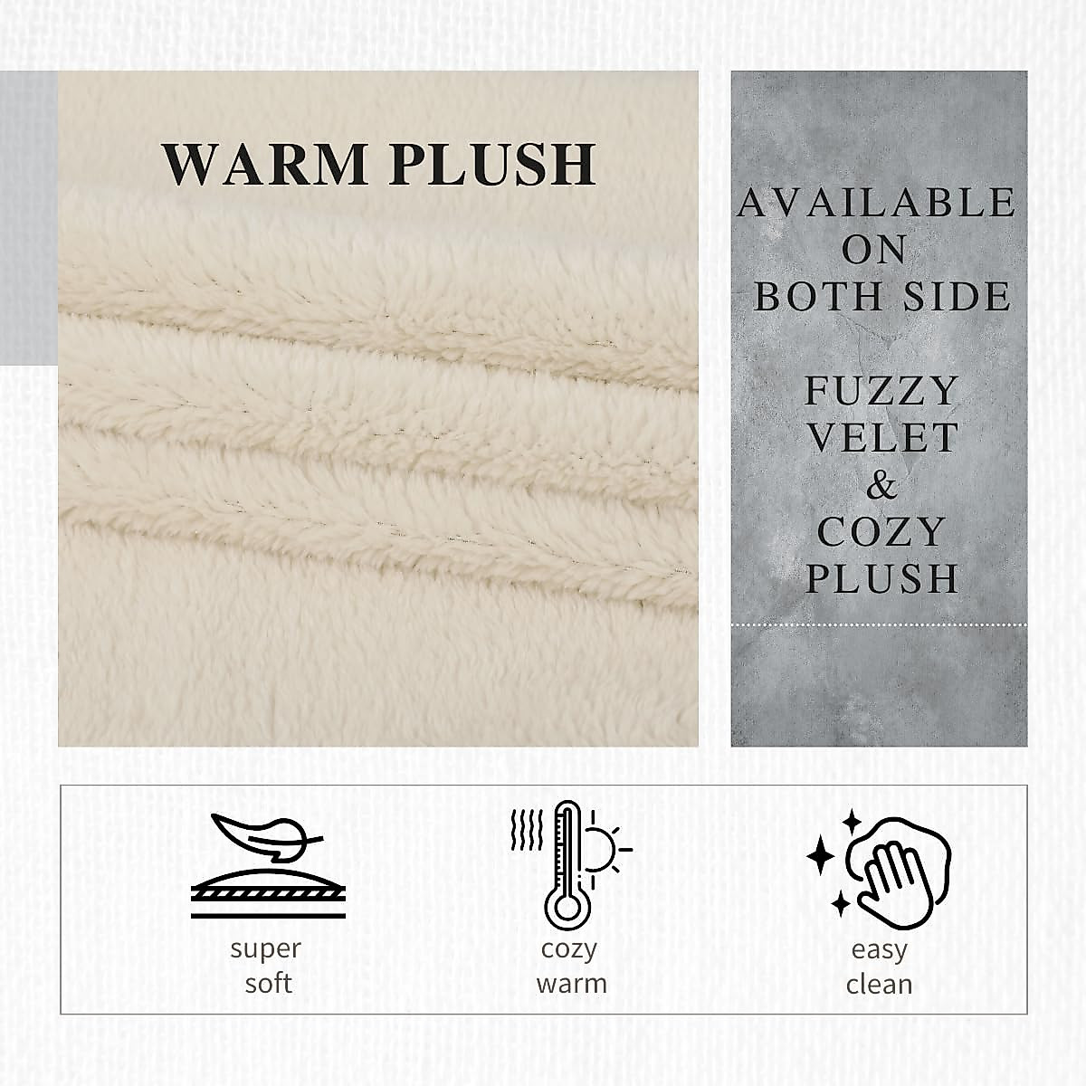 Reversible Waterproof Fleece Throw Blanket for Couch Sofa or Bed, Soft Fuzzy Plush Luxury Blanket, Super Cozy and Comfy for All Seasons Black 30 * 70 Inch