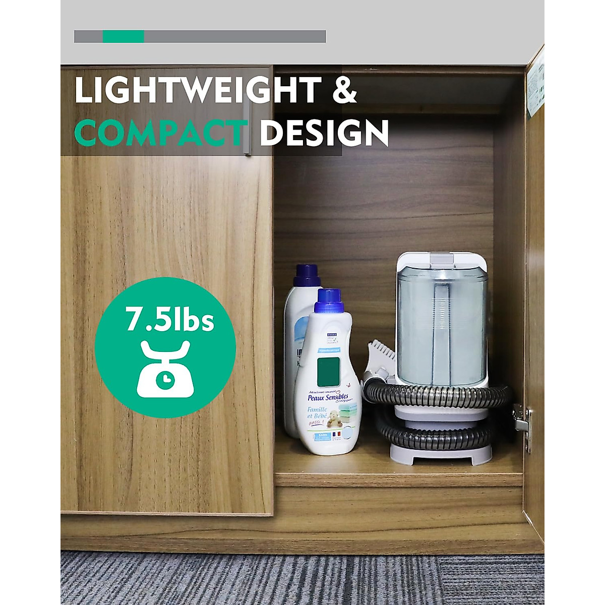 HAUSHOF Portable Carpet Spot and Upholstery Cleaner, Lightweight Handheld Deep Cleaner Machine for Pet Stains, Sofa, Rug, Mattress, Car Seat and Curtain, White & Light Grey