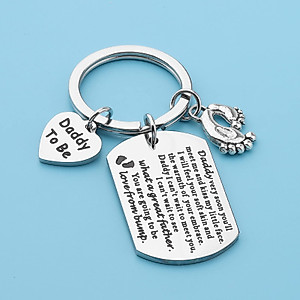 MYOSPARK Daddy To Be Gifts Daddy I Can't Wait To Meet You Keychain First Time Dads Gift Pregnancy Announcement Gift (Daddy Soon DKC)