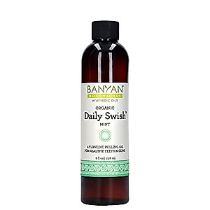 Banyan Botanicals Daily Swish Mint – Organic Ayurvedic Oil Pulling Mouthwash with Coconut Oil – for Oral Health, Teeth, & Gums* – 8oz – Non GMO Sustainably Sourced Vegan
