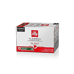 illy Coffee, Smooth and Balanced, Classico Medium Roast Coffee K-Cups, Made with 100% Arabica Coffee, All-Natural, No Preservatives, Coffee Pods for Keurig Coffee Machines,10 K-Cup Pods (Pack of 1)