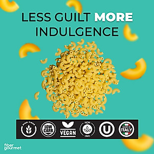 Fiber Gourmet Pasta - Light Elbow Pasta - Low Net Carb, Fiber-Rich, Low Calorie, Healthy Pasta - Made in Italy, Kosher, Vegan, Non-GMO - 8 Oz, Pack of 6