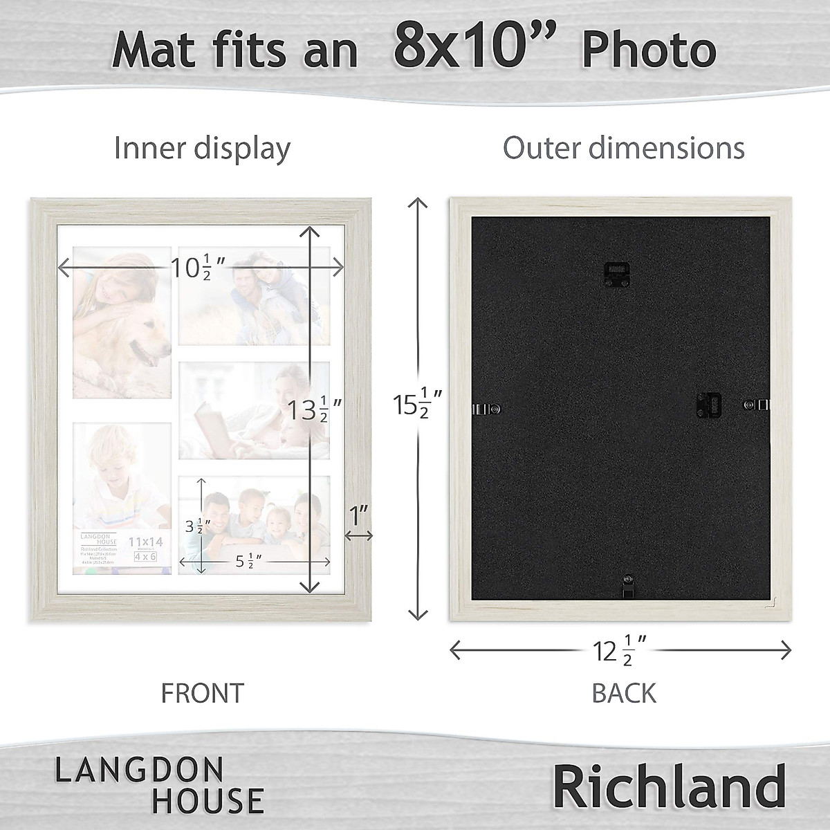 Langdon House 11x14 Collage Picture Frames w/Mat for 5-4x6 Photos (Almond White, 6 Pack) Woodgrain Style, Wall Mount Only, Richland Collection