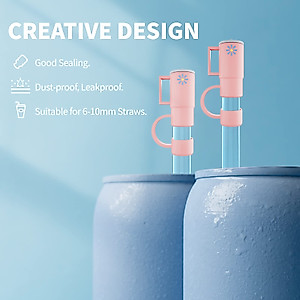 6Pcs Tumbler Shape Straw Tips Cover Cap Food-Grade Silicone Tips Reusable Drinking Straw Plugs Dust-Proof Lids Soft Cute Straw Protectors for 8-10 mm Stanley Cups Straws