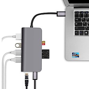 XUNMAIFHB Portable Docking Station,Type-C 8-in-1 Docking Station usb3.0 hub Computer HDMI Converter HDMI 4k, USB 3.0, SD/TF, Type-c, RJ45 Fast Transmission
