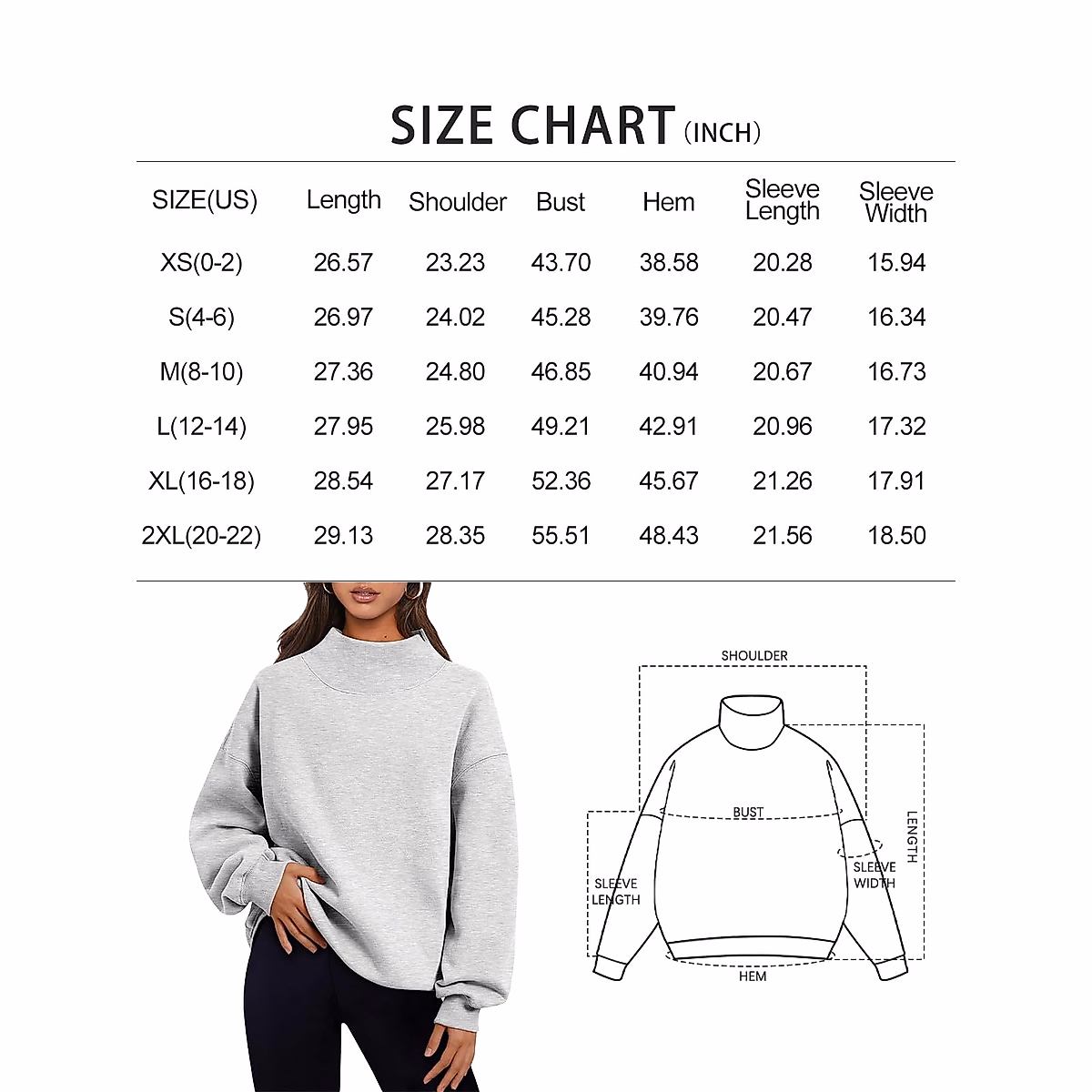 Trendy Queen Womens Oversized Sweatshirts Turtleneck Pullover Long Sleeve Hoodies Tops Fall Fashion Outfits 2025 Clothes GreyBlue M