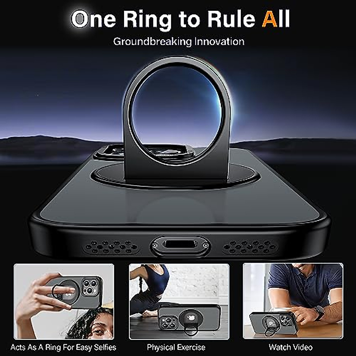 KMERUOTR 360° Rotatable Ring for iPhone 14 Pro Case [Compatible with MagSafe] [Military-Grade Protection], Shockproof Protective Slim Invisible Stand for Women Men Phone Case 6.1 Inch,Black