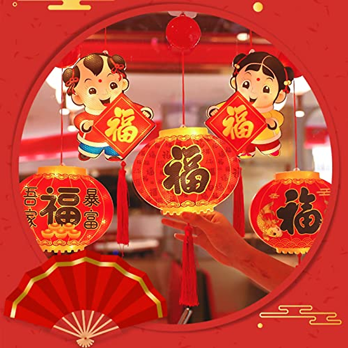 DUTUI Lanterna Led 11 PCS, Lanterna Decorativa De Estilo Chinês, Ventosa De Ano Novo Chinês, Lanterna Decorativa De Atmosfera Festiva