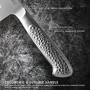 hecef 7 inch Santoku knife High Carbon Stainless Steel Japanese Chef Knife with Hammered Hollow Handle, Ultra Sharp Asian Chopping Kitchen Knife for Meat & Fish & Vegetable & Fruit
