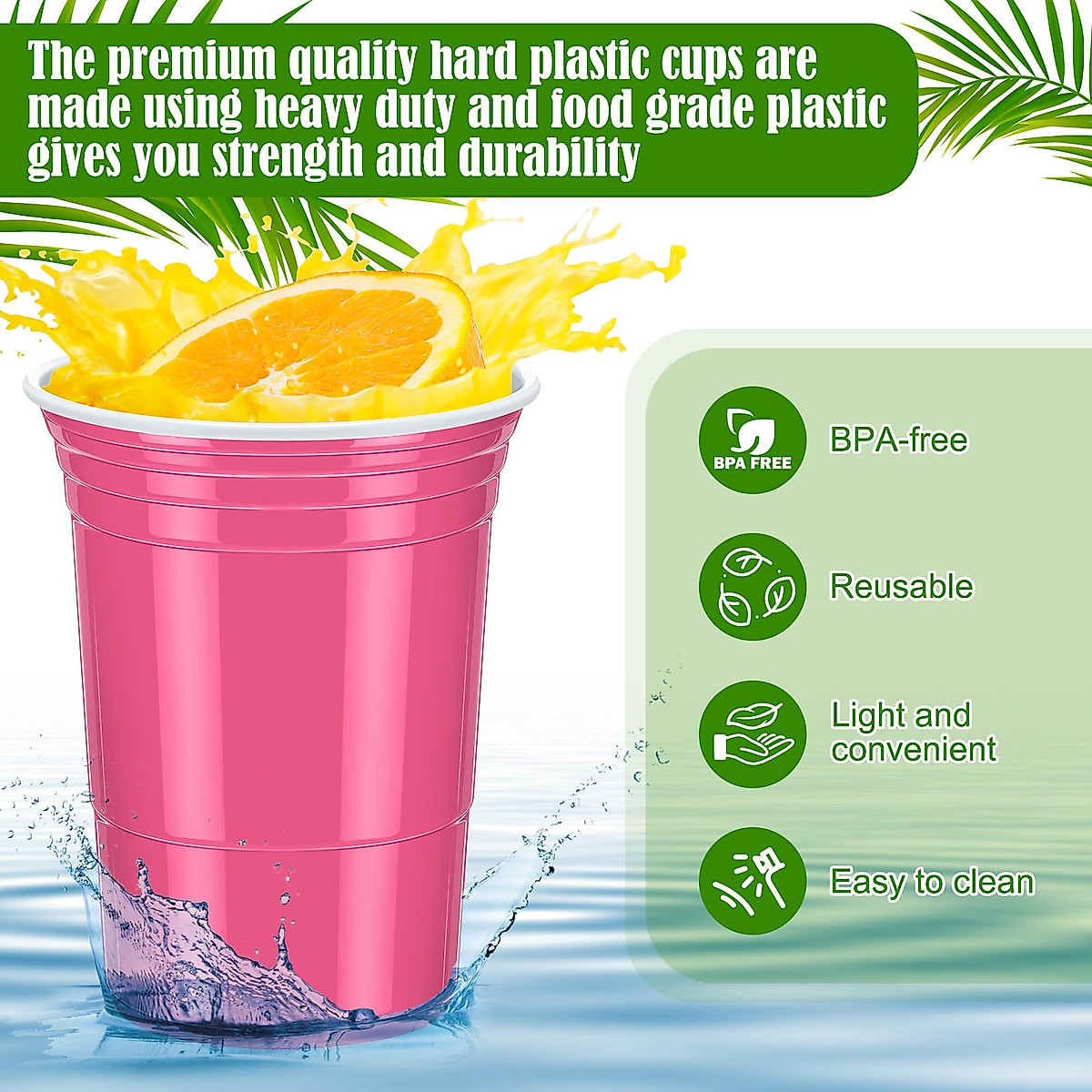 Mifoci 400 Pcs 16 oz Disposable Cups Bulk Large Plastic Cups Pack for Thanksgiving Christmas wedding Drinks Soda Punch Barbecues Picnics (Pink)