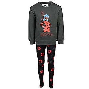 Miraculous Ladybug Little Girls Pullover Sweatshirt and Leggings Outfit Set Grey/Black 7-8