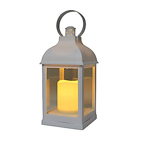 Just in Time for Winter (12 Pc Set) 10" Decorative Lanterns with Flameless LED Lighted Candle, 5 Hr Timer, Antique Look Indoor Outdoor Home, Garden, Weddings - White. Includes Bonus String Lights!