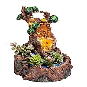 Develoo Fairy Garden Mini Succulent Pot, Creative DIY Resin Tree Shape Plants Pot with LED String Fleshy Flower Platter Pots Succulent Cactus Plant Pot Planters Gardening Gifts Statues