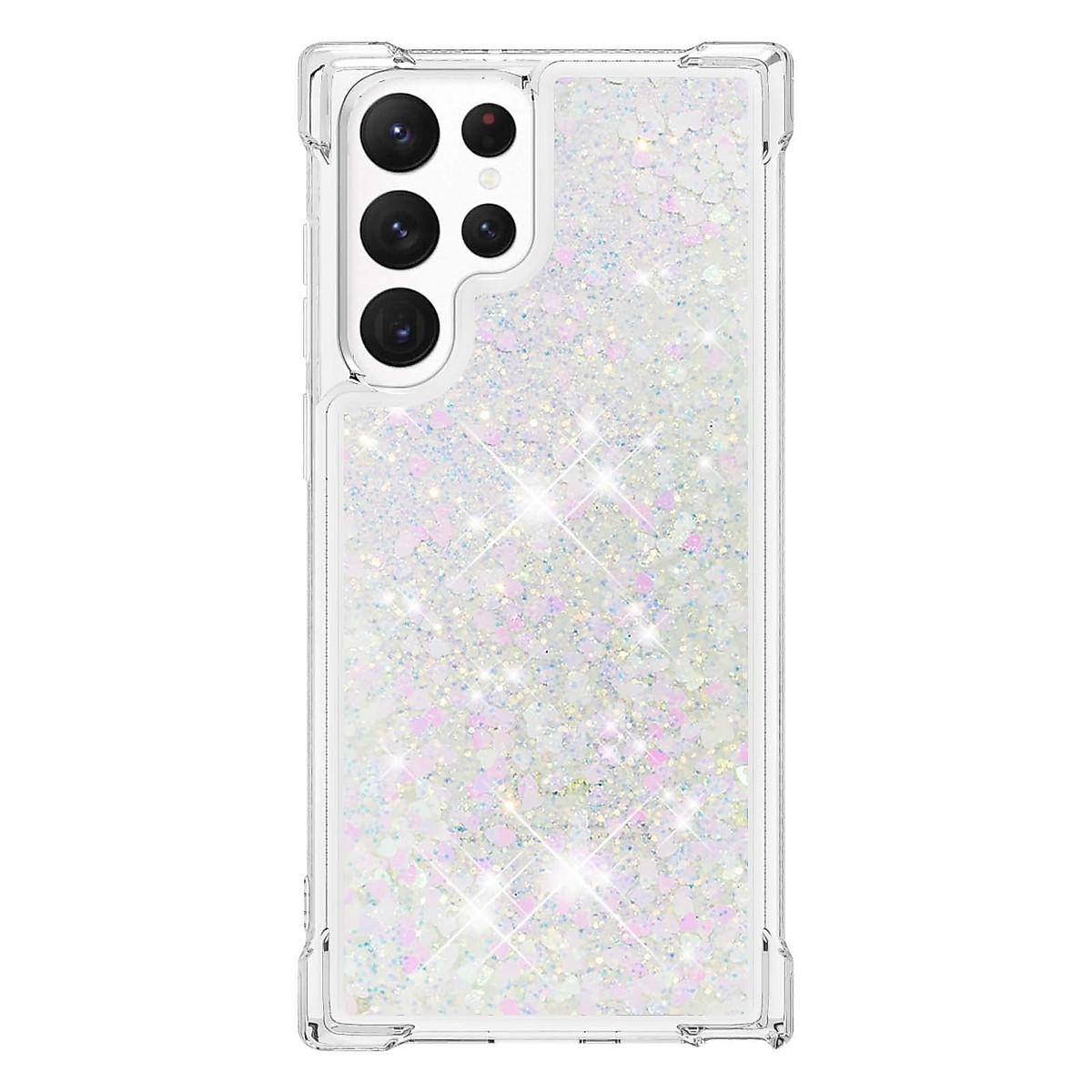 LEMAXELERS Compatible with Samsung S22 Ultra Case, Bling Glitter Liquid Case Floating Quicksand Shockproof Protective Sparkle Silicone Soft TPU Case for Samsung Galaxy S22 Ultra. YBL Love Silver Pink