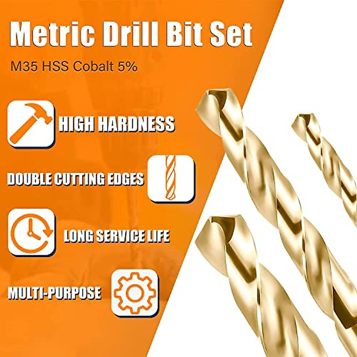 NewShark M35 HSS,5% Cobalt Metric Drill Bits Set (1mm-10mm/19pcs), Jobber Length Twist Drill Bit Set for Hard Metal, Stainless Steel, with Storage Case (Metric)