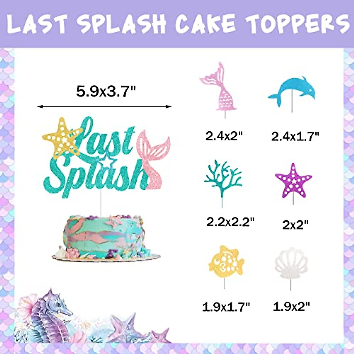 Last Splash Bachelorette Party Decorations, Hombae Mermaid Bachelorette Party Bridal Shower Fringe Curtain Mermaid Tail Sea Shell Ring Balloon Glitter Banner Cake Topper Teal Blue Purple Pink