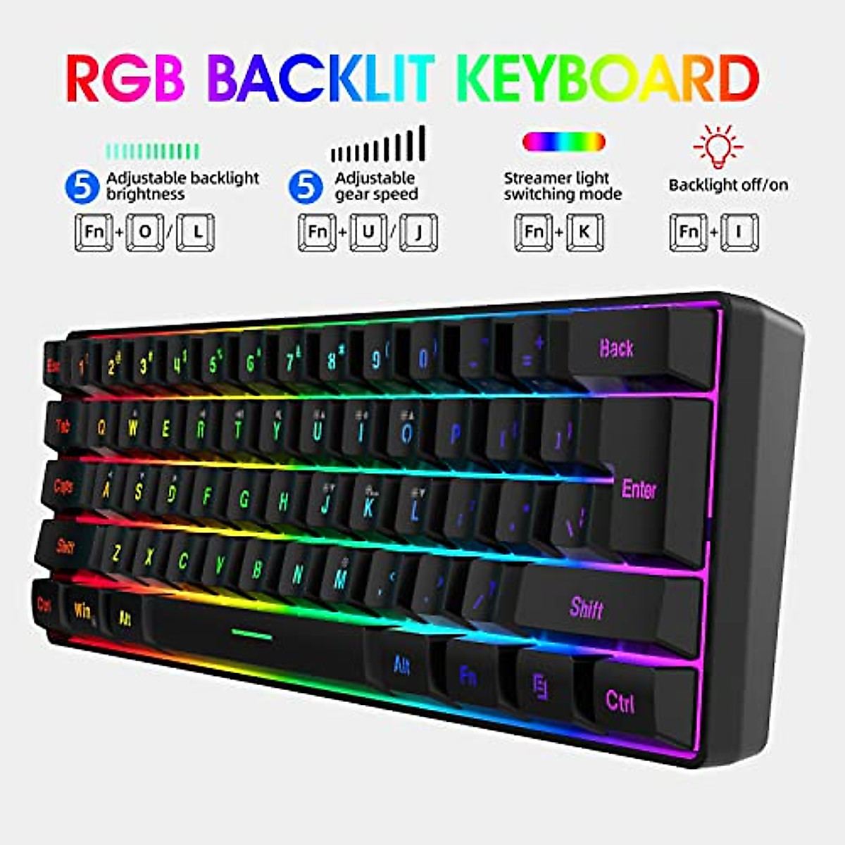 DGG 60% Gaming Keyboard and Mouse Combo, Small Keyboard and Mouse Set, Mini Gaming Keyboard 61 Keys True RGB Mechanical Feel, for Computer PC Gamer