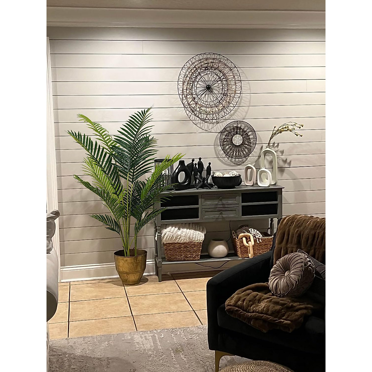 Aveyas 5ft Artificial Palm Tree for Home Decor, 5 Feet Faux Plant Fake Silk Tropical Kentia Areca Trees with Pot for Indoor Outdoor House Living Room Office Garden (5 ft Tall)