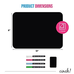 Magnetic Black Dry Erase Board for Fridge: with Bright Neon Chalk Markers - 12x8" - 4 Liquid Blackboard Markers with Magnet - Small Whiteboard Chalkboard for White Refrigerator