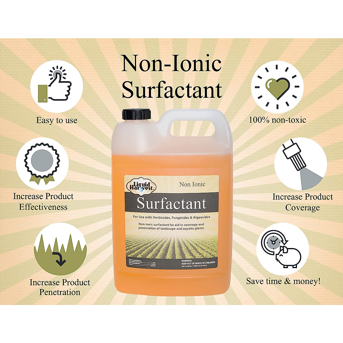 Liquid Harvest Concentrated Surfactant for Herbicides Non-Ionic Gallon (128oz), Increase Product Coverage, Increase Product Penetration, Increase Product Effectiveness