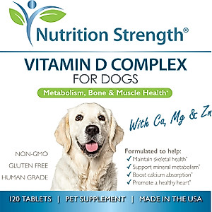 Nutrition Strength Vitamin D for Dogs with Calcium, Magnesium and Zinc to Support Strong Teeth, Bones and Muscles, Promote Mineral Metabolism and a Healthy Immune Function, 120 Chewable Tablets