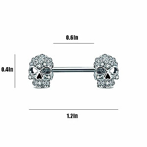 dokreil Shiny CZ Double Skull Barballs Nipple Piercing Body Jewelry for Women