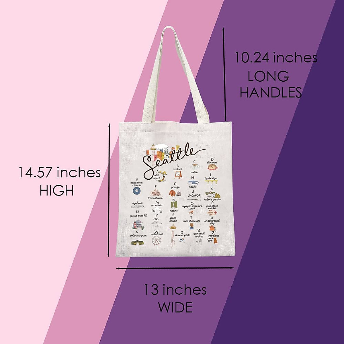 MNIGIU Seattle Washington Canvas Tote Bag Seattle Welcome Bag Seattle Beach Tote Reusable Shopping Bag (Tote bag)