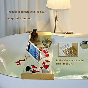 Acrylic Bathtub Tray Caddy Non-Slip Bath Tub Tray Table with Gold Brushed Handles,Reading Rack,Tablet Holder,Cellphone Tray and Wine Glass Holder (Size : Ripple+retractable-31.5")