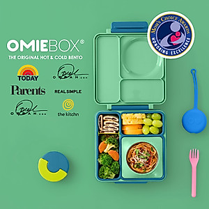 OmieBox Bento Box for Kids - Insulated Lunch Box with Leak Proof Thermos Food Jar - 3 Compartments, Two Temperature Zones - (Meadow) (Single) (Packaging May Vary)