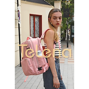 Telena Travel Backpack for Women Large Carry On Backpack Airline Approved Personal Item Backpack with USB Charging Port Waterproof Casual Bag, Pink